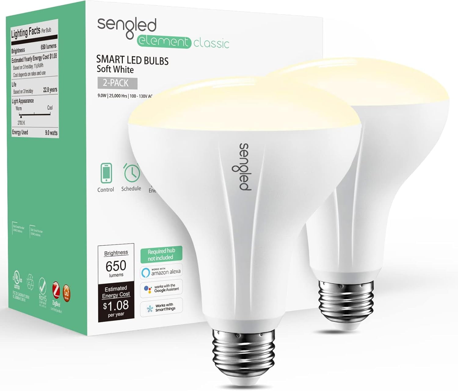 UKLL-Zigbee BR30 Smart Bulb, Works with SmartThings and Echo with Built-in Hub, Voice Control ...
