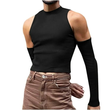 INCERUN Men's Sleeveless Vest Slim Fit Solid Color Half-collar Gym Tops ...