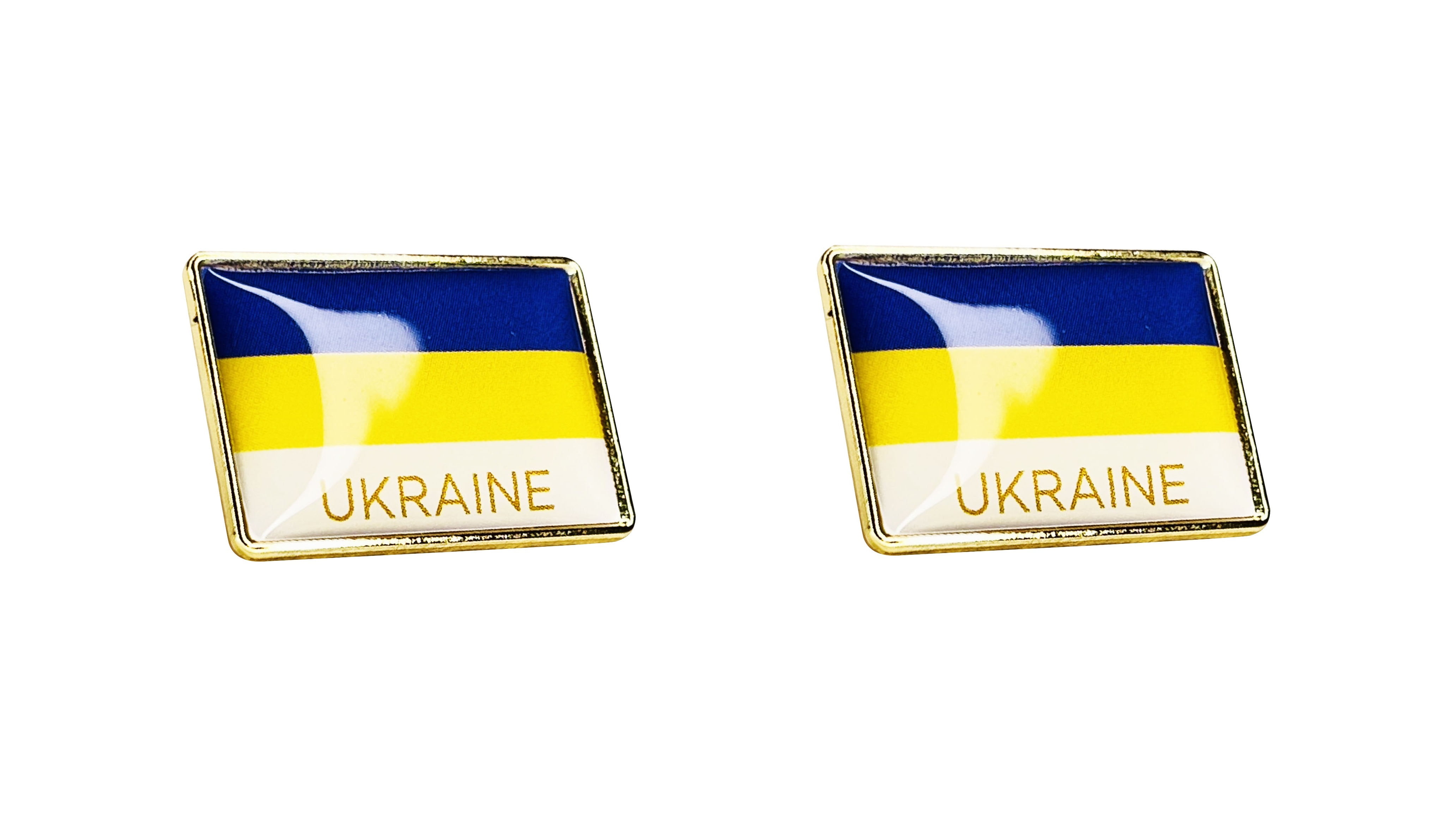 UKRAINE FLAG LAPEL PIN w/ Shiny Raised Resin Thick Glossy Rectangle ...