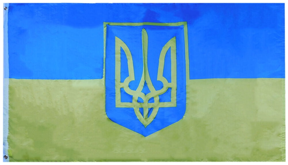 UKRAINE TRIDENT FLAG, 3'X5' УКРАЇНА ПРАПОР Ukrainian banner 100D FABRIC ...