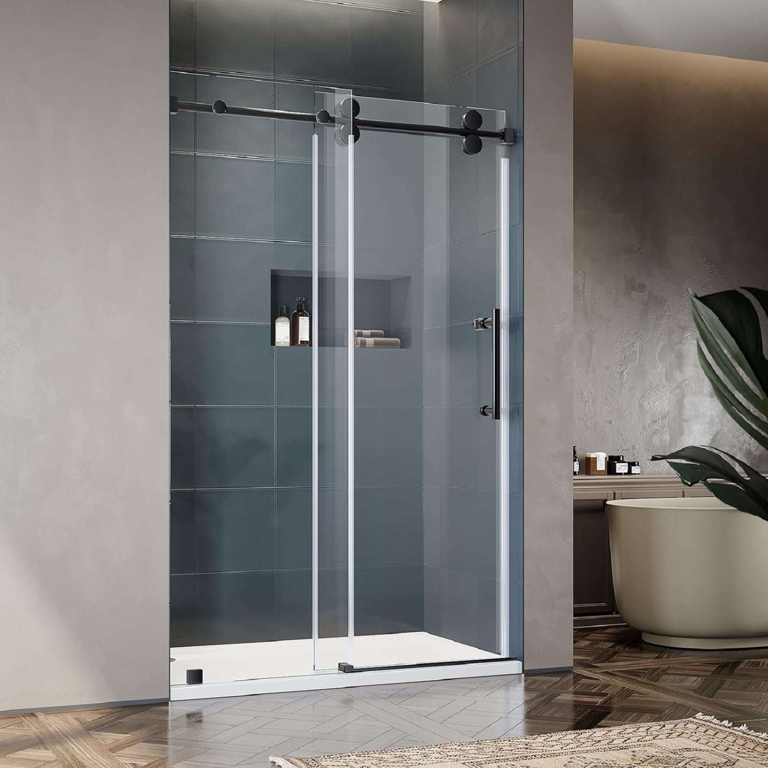UKS04-50-55 Inch x 80 Inch Sliding Frameless Shower Door, 3/8" Tempered ...