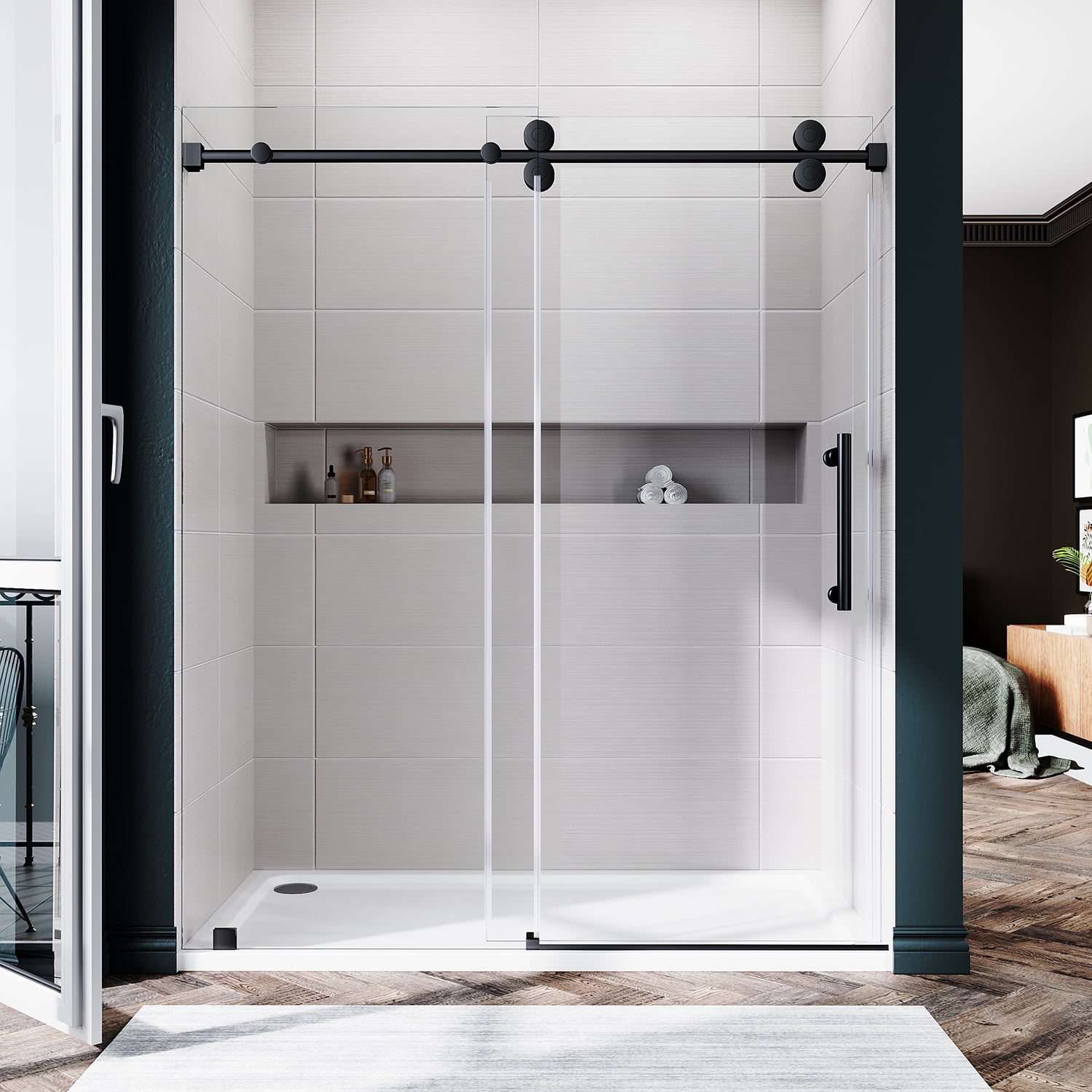 UKS04-50-55 Inch x 80 Inch Sliding Frameless Shower Door, 3/8" Tempered ...