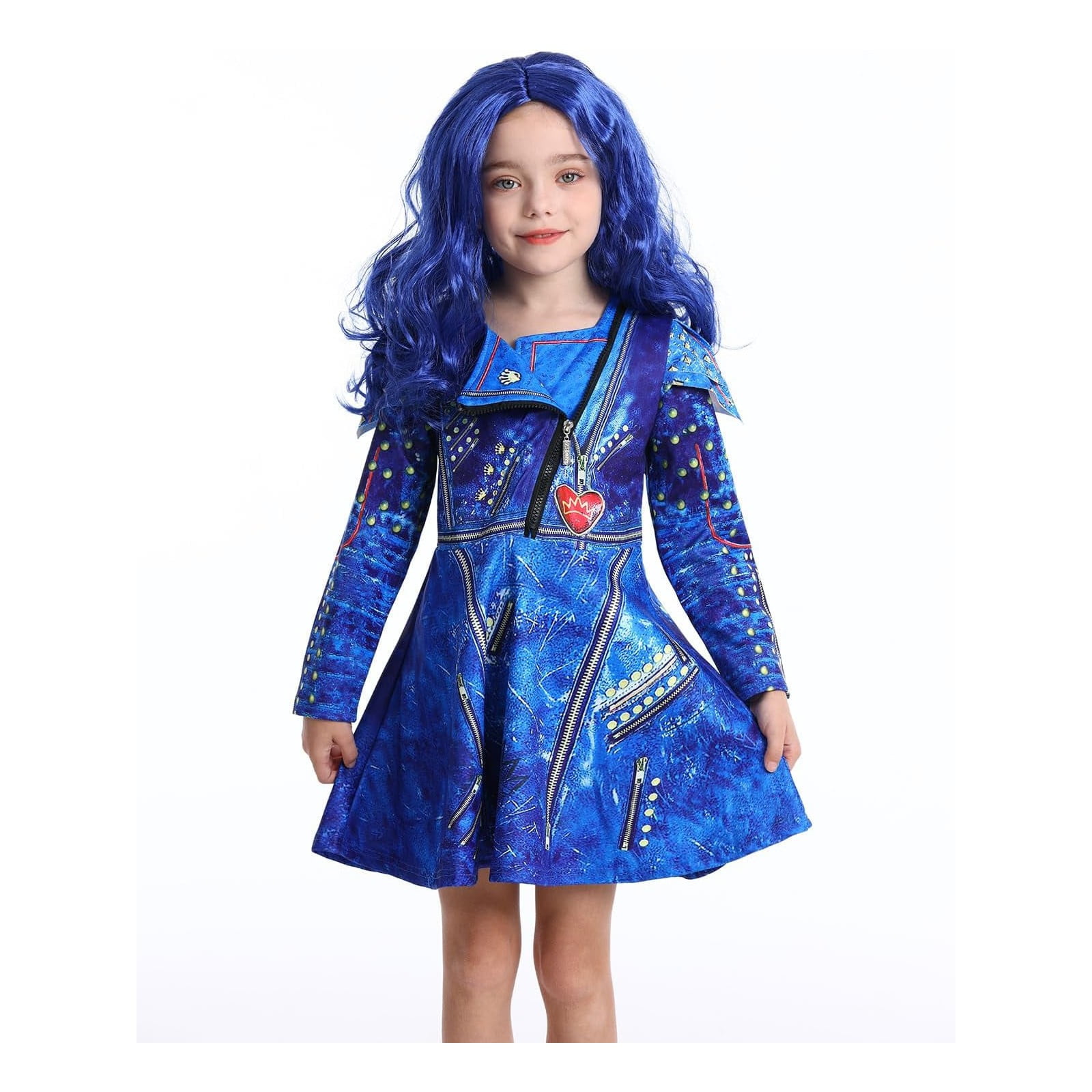 UKYIA Descendants Costume, Deluxe Blue Dress Outfit with Printed Jacket ...