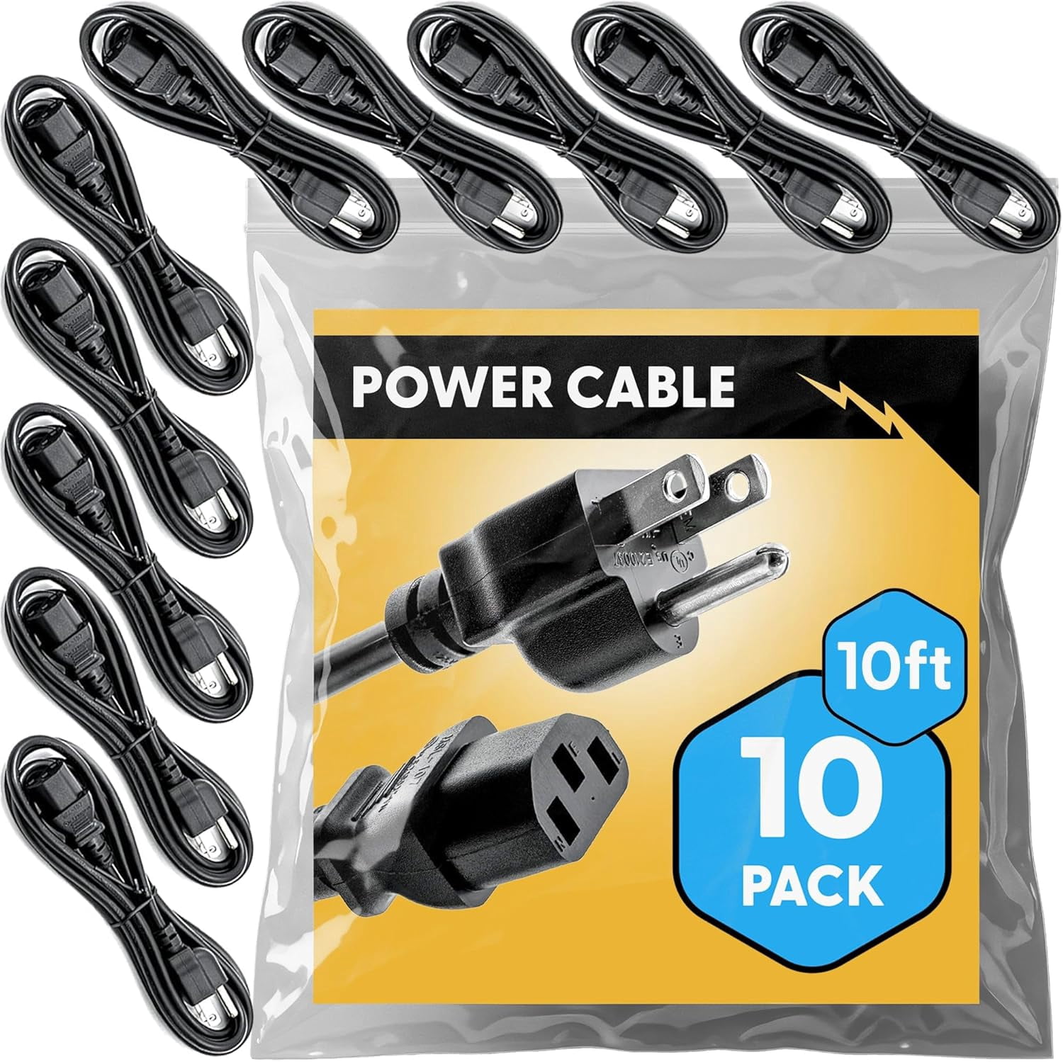UL Approved 10ft Universal Power Cord (10 Pack) - IEC C13 to NEMA 5-15P ...