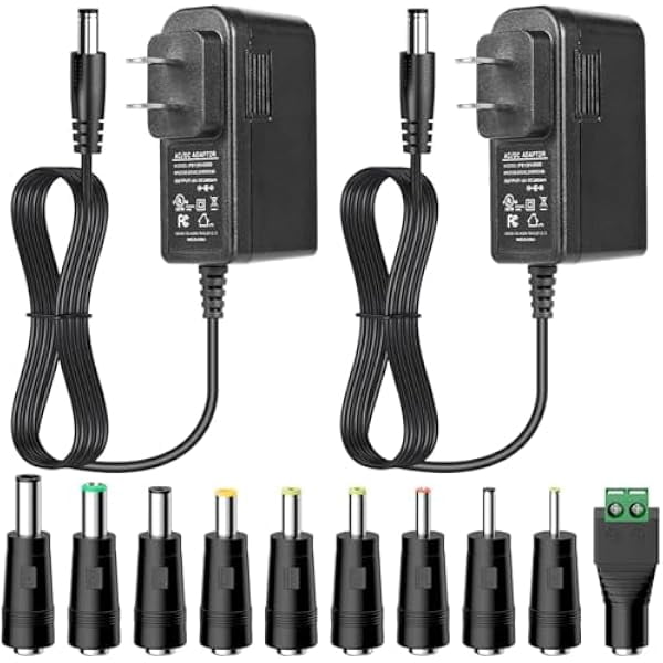 UL Listed 12V 2A AC/DC Adapter, 12 Volt 2 Amp 24W Power Supply with 10 ...