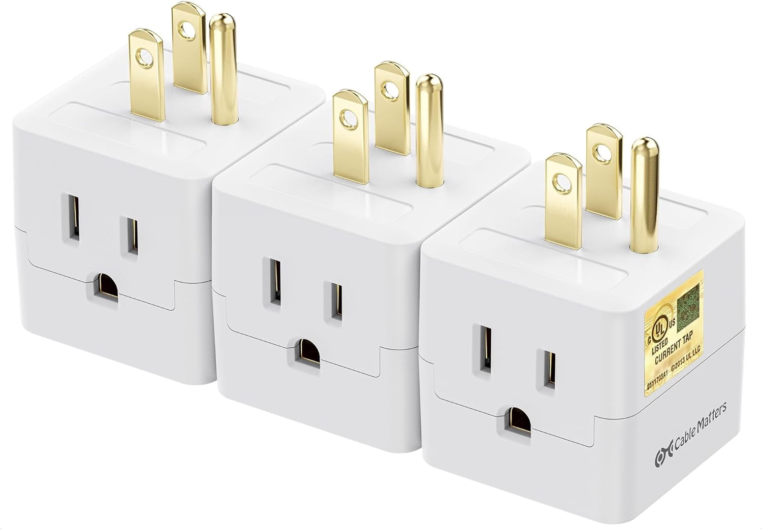 [UL Listed] 3-Pack 3 Outlet Wall Adapter (3 Outlet Power Cube Tap ...