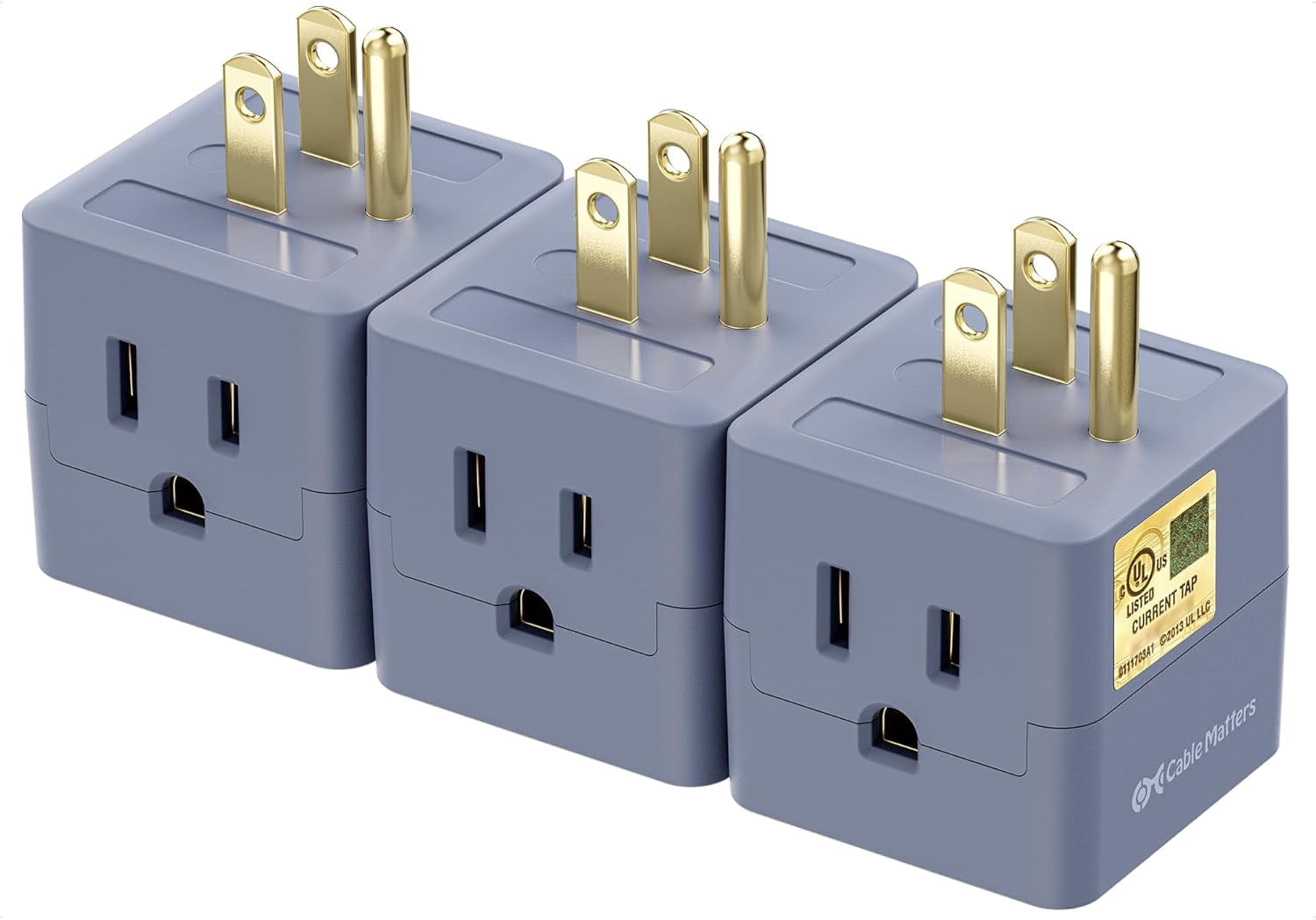 [UL Listed] 3-Pack 3 Outlet Wall Adapter (Grounded Cube Tap, Outlet ...
