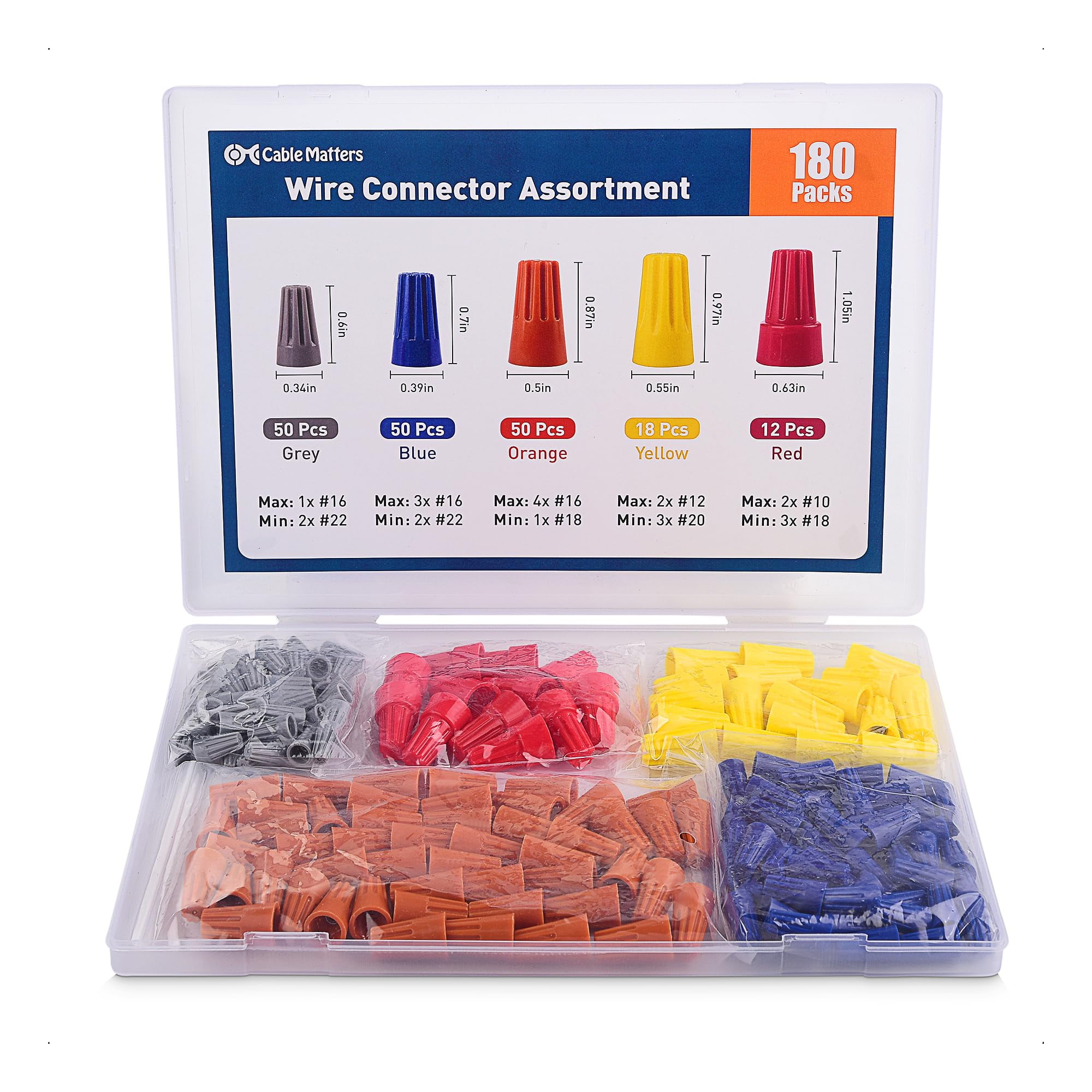 [UL Listed] Cable Matters 180-Pack Wire Connectors/Wire Nuts Connectors ...