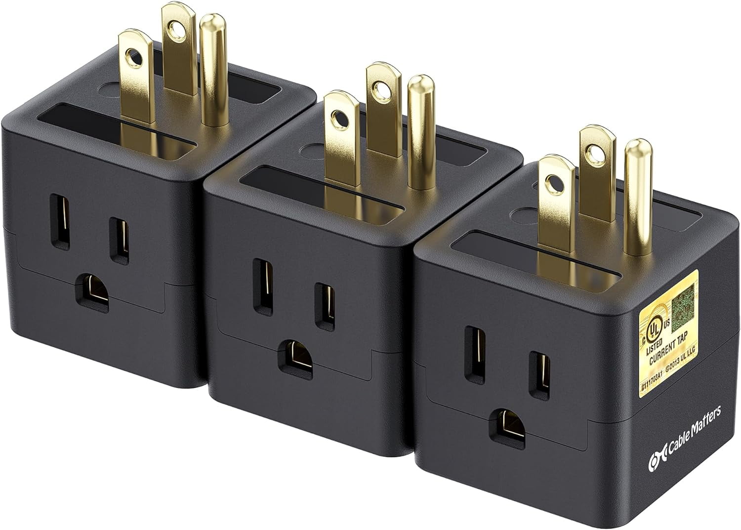 Cable Matters [UL Listed] 3-Pack 3 Outlet Cube Wall Tap, Power Splitter ...