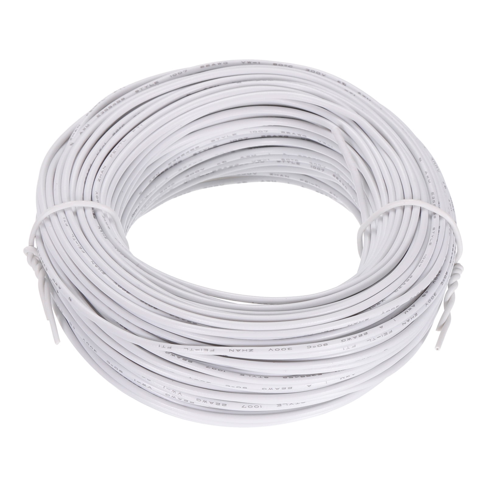UL1007 22AWG Gauge Stranded Hook-Up Wires, Electrical Wire Tinned Copper Wire 30m/100ft White ...