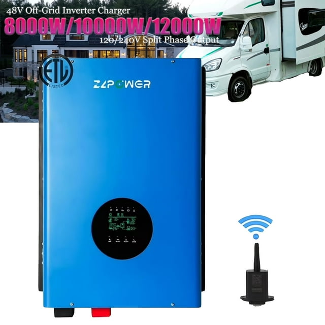 ZLPOWER 8000W 48V Hybrid Solar Inverter – 24000W Surge, Dual MPPT ...