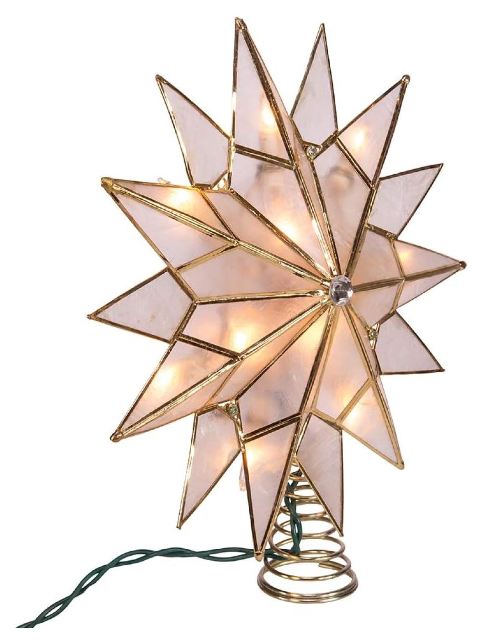 UL3141 9.84" Brass Plated 7-Point Double Tip Capiz Star with Center Gem ...