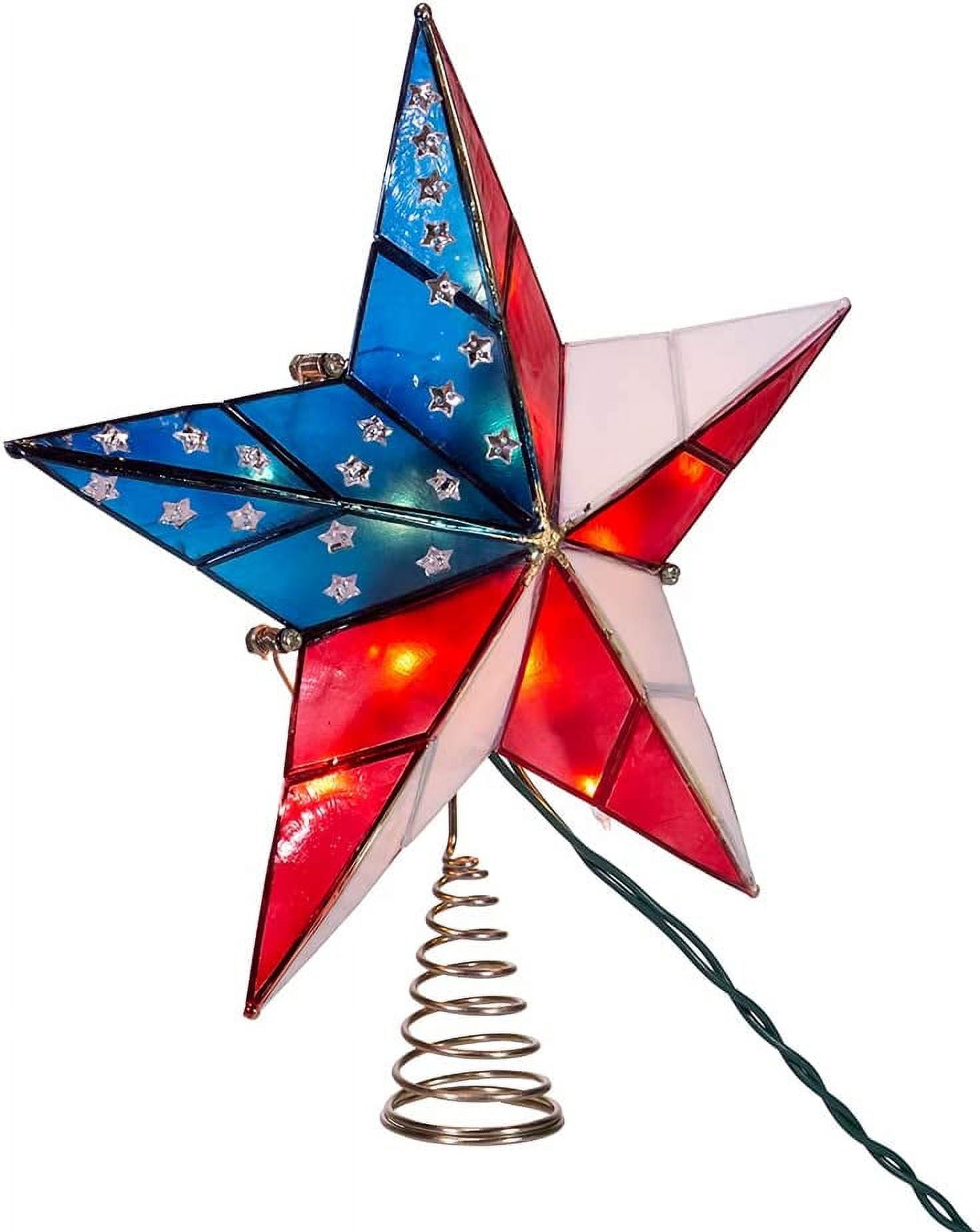 UL3142 9.84" Brass Plated American Flag Inspired Capiz Star Tree Topper ...