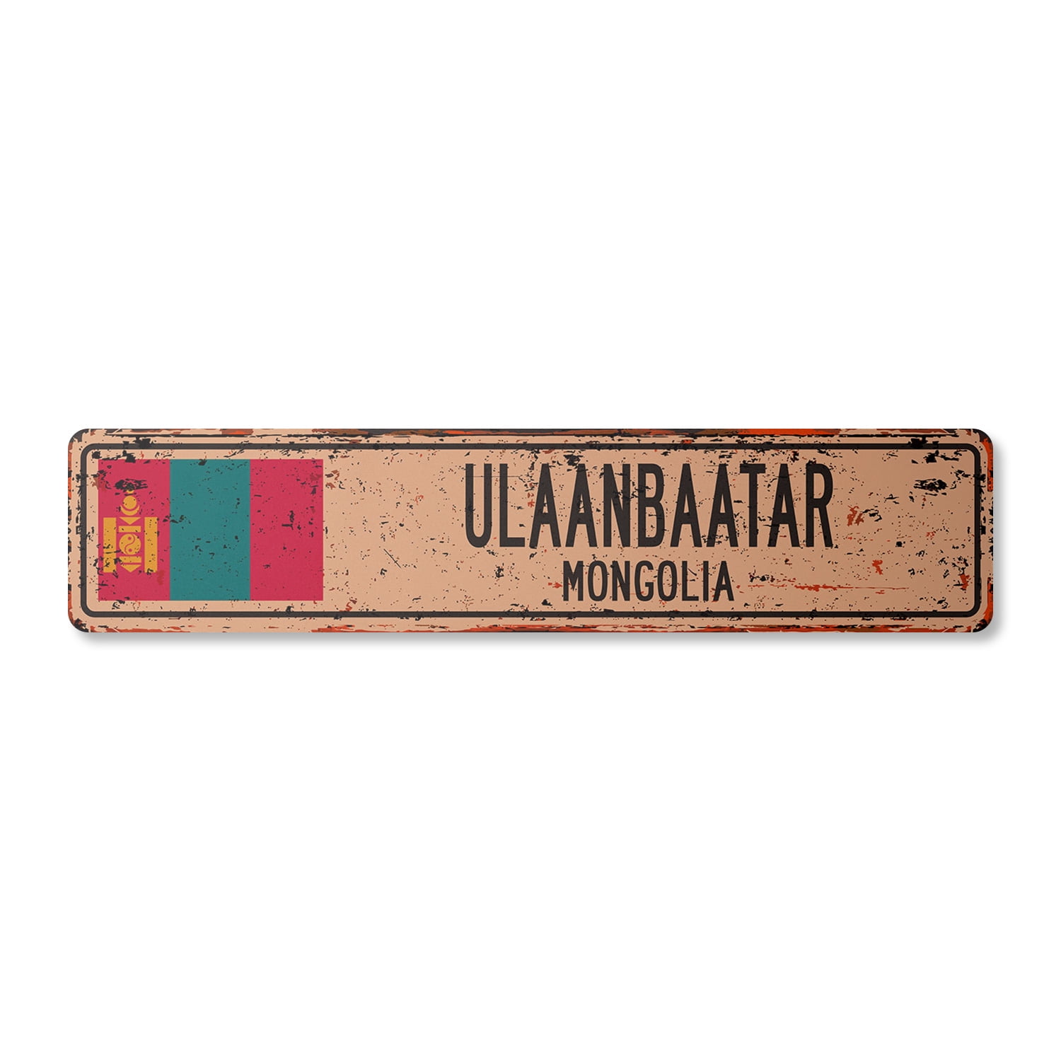 ULAANBAATAR MONGOLIA Vintage Aluminum Street Sign Mongolian flag city ...