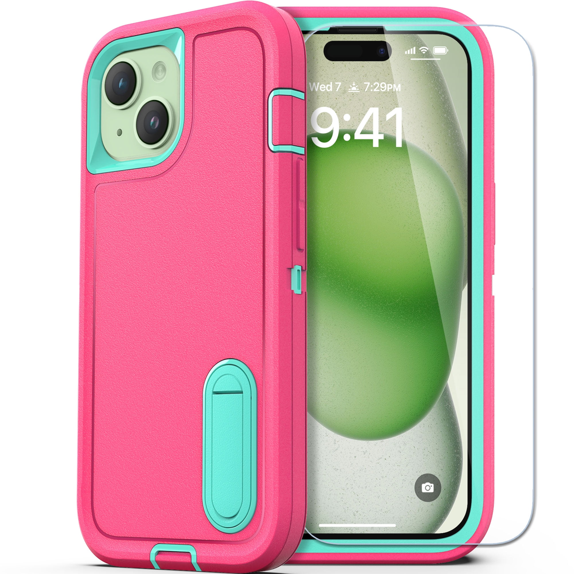 ULAK Case for Phone 15 With Screen Protector Built In Kickstand, Heavy ...