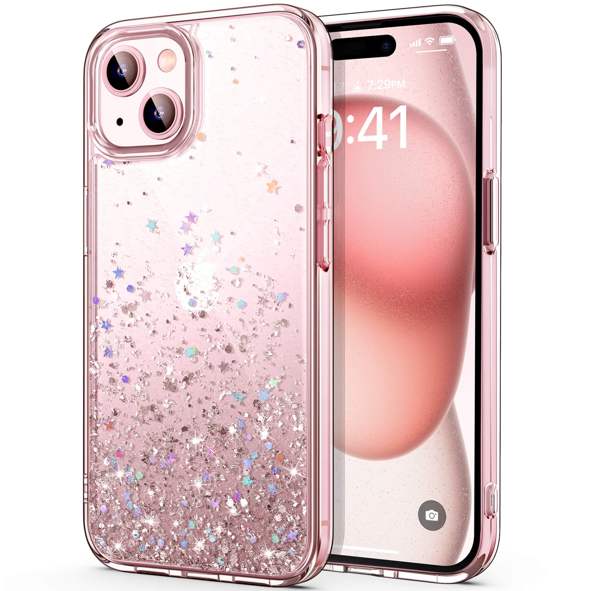 ULAK Case for iPhone 15 Glitter, Clear Slim Shockproof Sturdy Phone ...