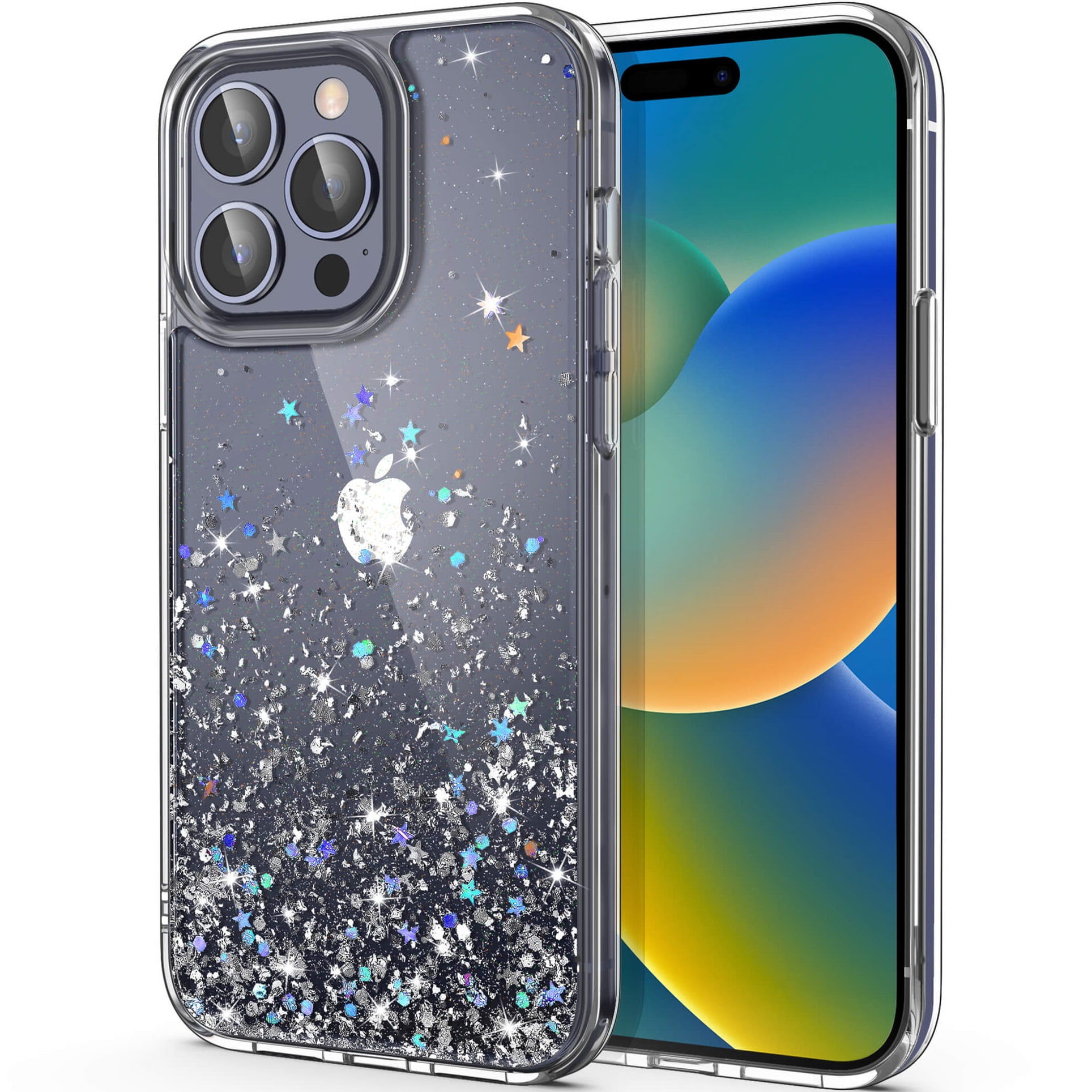 ULAK Case for iPhone 15 Pro Max Glitter, Clear Slim Shockproof Sturdy ...