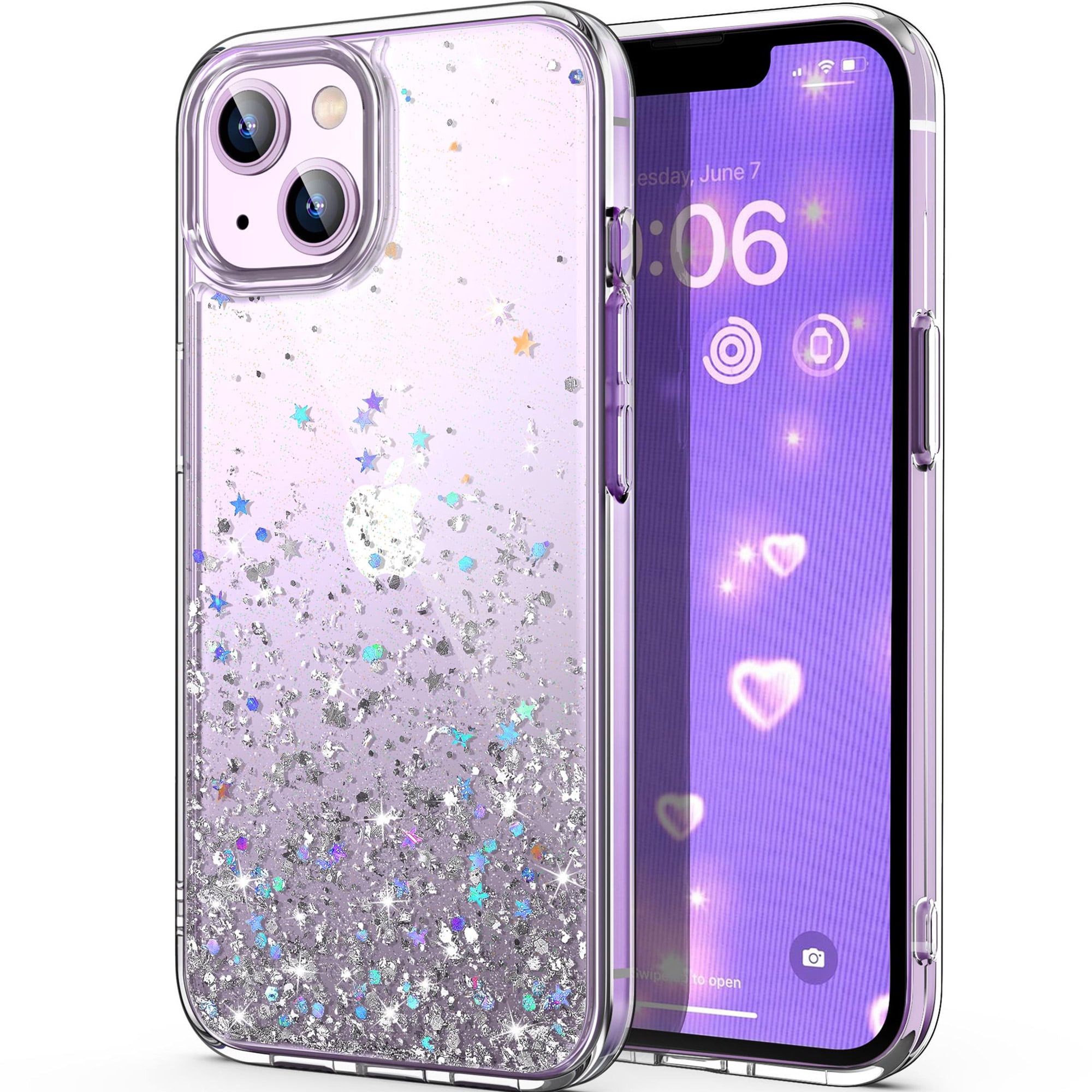 Ulak 2022 Iphone 14 Plus Clear Slim Glitter Case Silver Stars