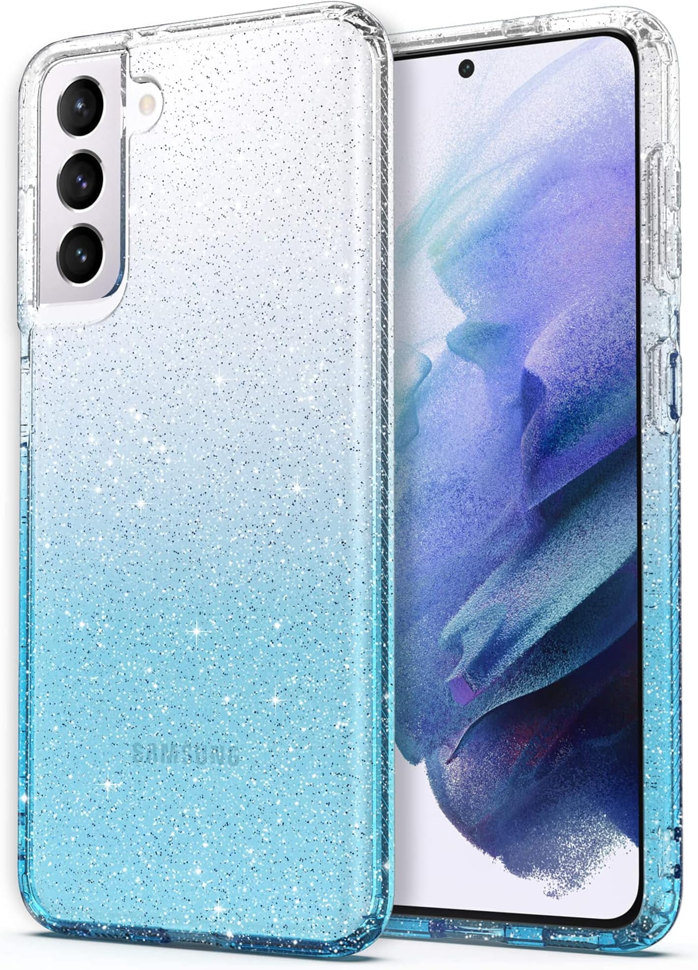 ULAK Samsung S21 5G Case, Shockproof Bumper, Sky Blue Glitter, Clear ...