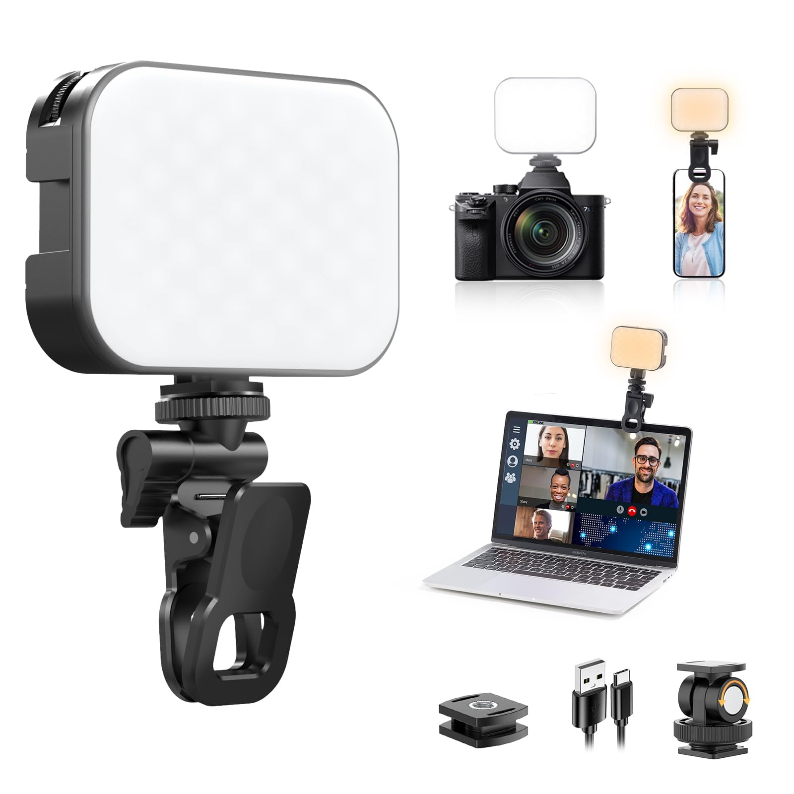 ULANZI VL100X Selfie Light, LED Video Camera Light, Porle Clip on Light ...