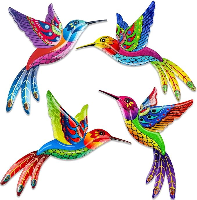 ULENDIS 4 Pack Metal Hummingbird Wall Art Outdoor Decor, 3D Colorful ...