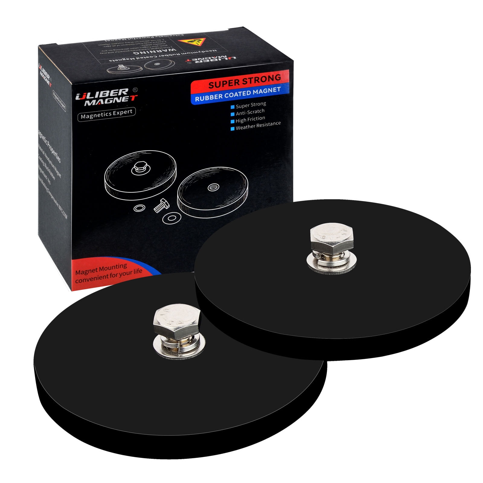 ULIBERMAGNET 2Pack Anti-Scratch 100LB Powerful Neodymium Round Rubber ...