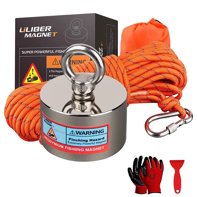 ULIBERMAGNET Fishing Magnet Kit, 1000lbs Strong Large Neodymium Fishing ...