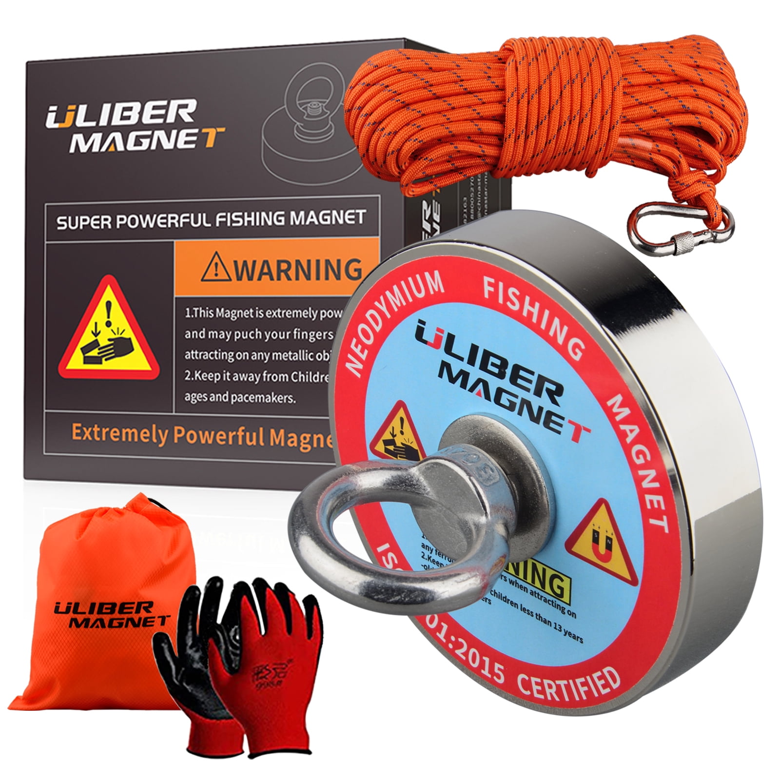 ULIBERMAGNET, Neodymium Fishing Magnet Kit, 1200 lbs Max Weight, 20m ...