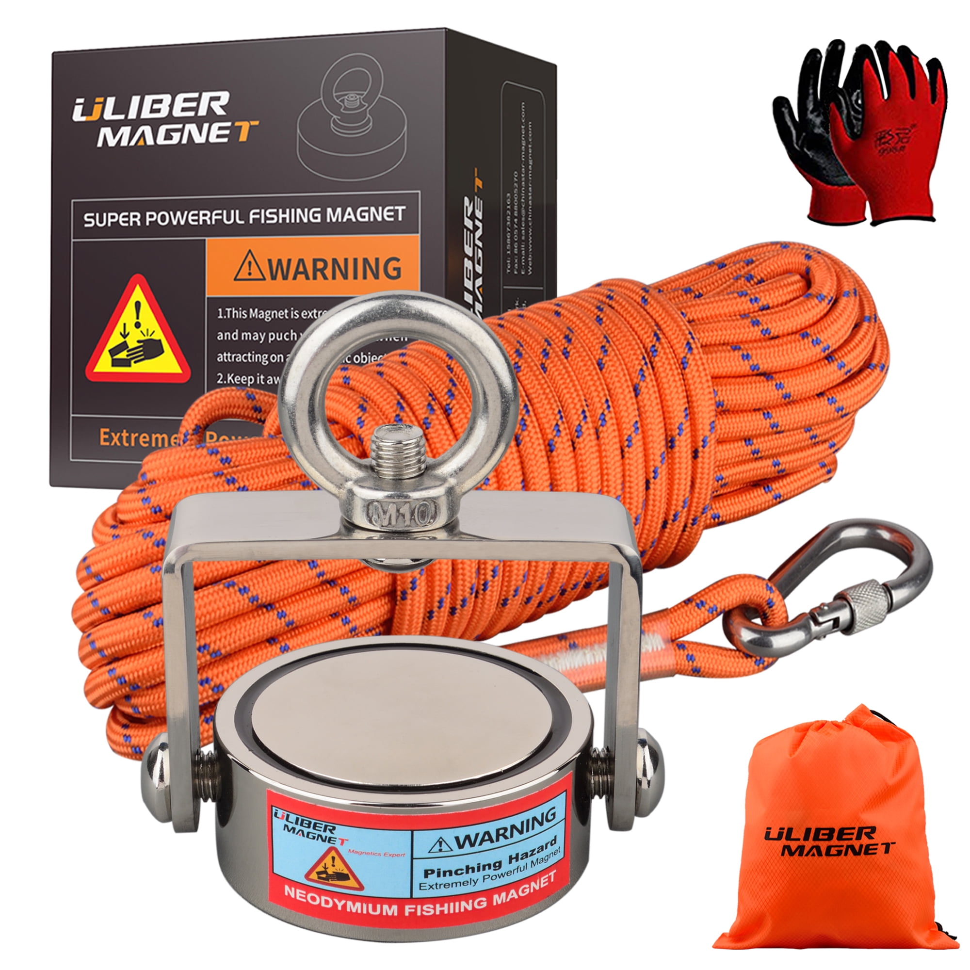 ULIBERMAGNET Double-Sided Fishing Magnet Kit, Neodymium with Rope ...