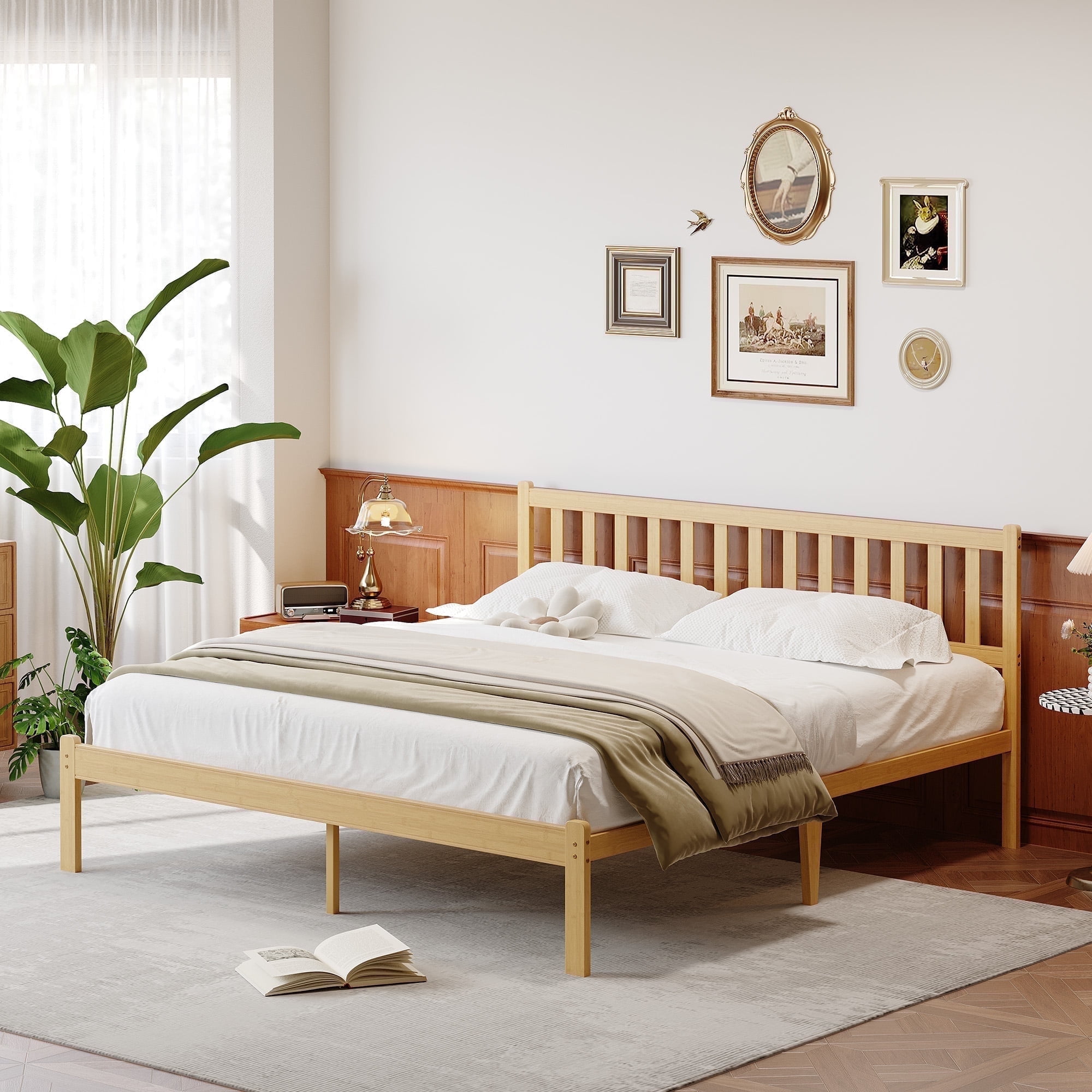 ULIESC 14 Inch Bamboo Wood King Bed Frame with Headboard, King Size Bed ...
