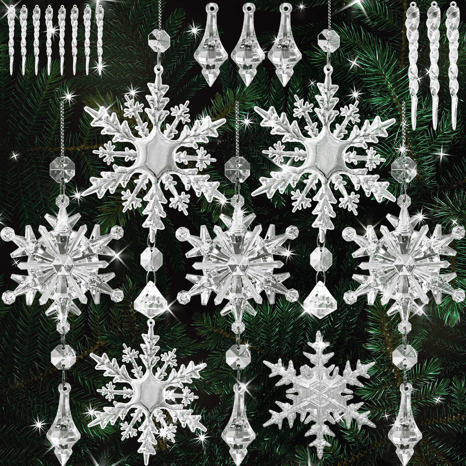 ULLIKI Christmas Tree Decorations Sets - Icicle Ornaments, Snowflake ...