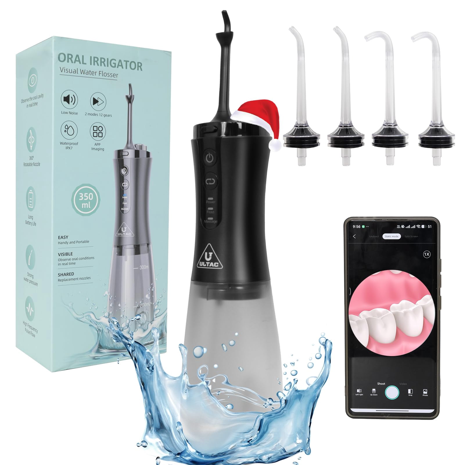 ULTAC Visual Water Dental Flosser Teeth Pick 350ml Water Flosser with ...