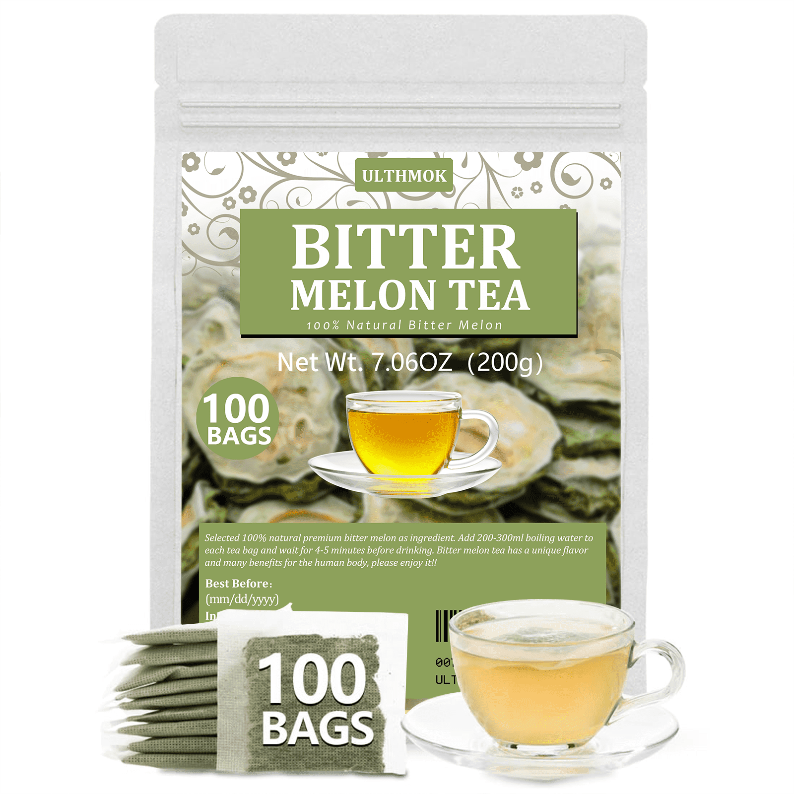 ULTHMOK Bitter Melon 100 Tea Bags, Made with 100% Pure Natural Bitter ...