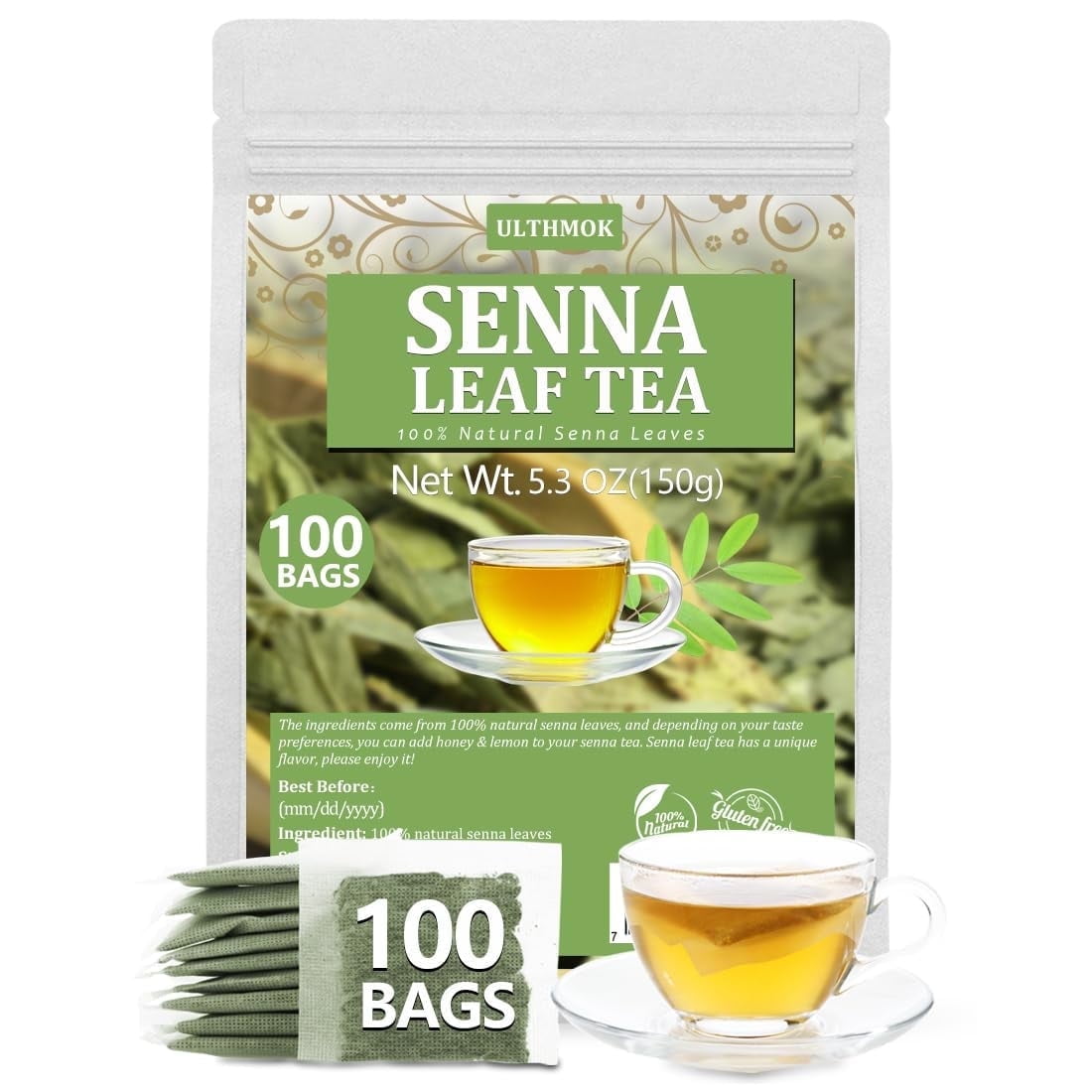 ULTHMOK Senna 100 Tea Bags, Made with 100% Natural Senna Leaves, No ...