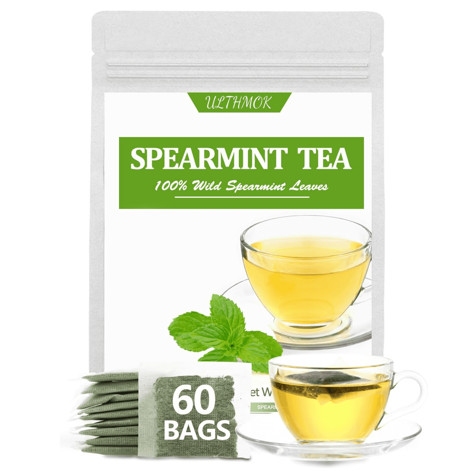 ULTHMOK Spearmint Tea Bags, 60 Count, Pure & Aromatic Leaves, Smooth Flavorful Brew - Walmart.com
