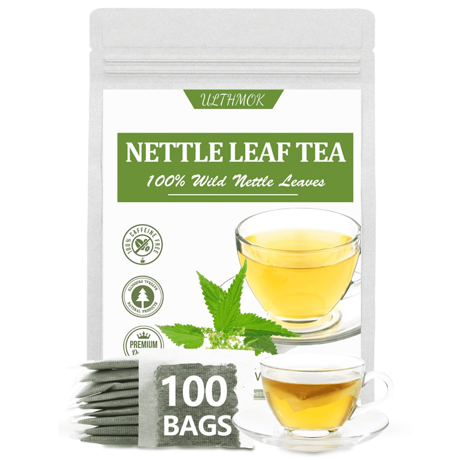ULTHMOK, Stinging Nettle Leaf Tea Bags, 100 Count, Caffeine-Free Herbal ...