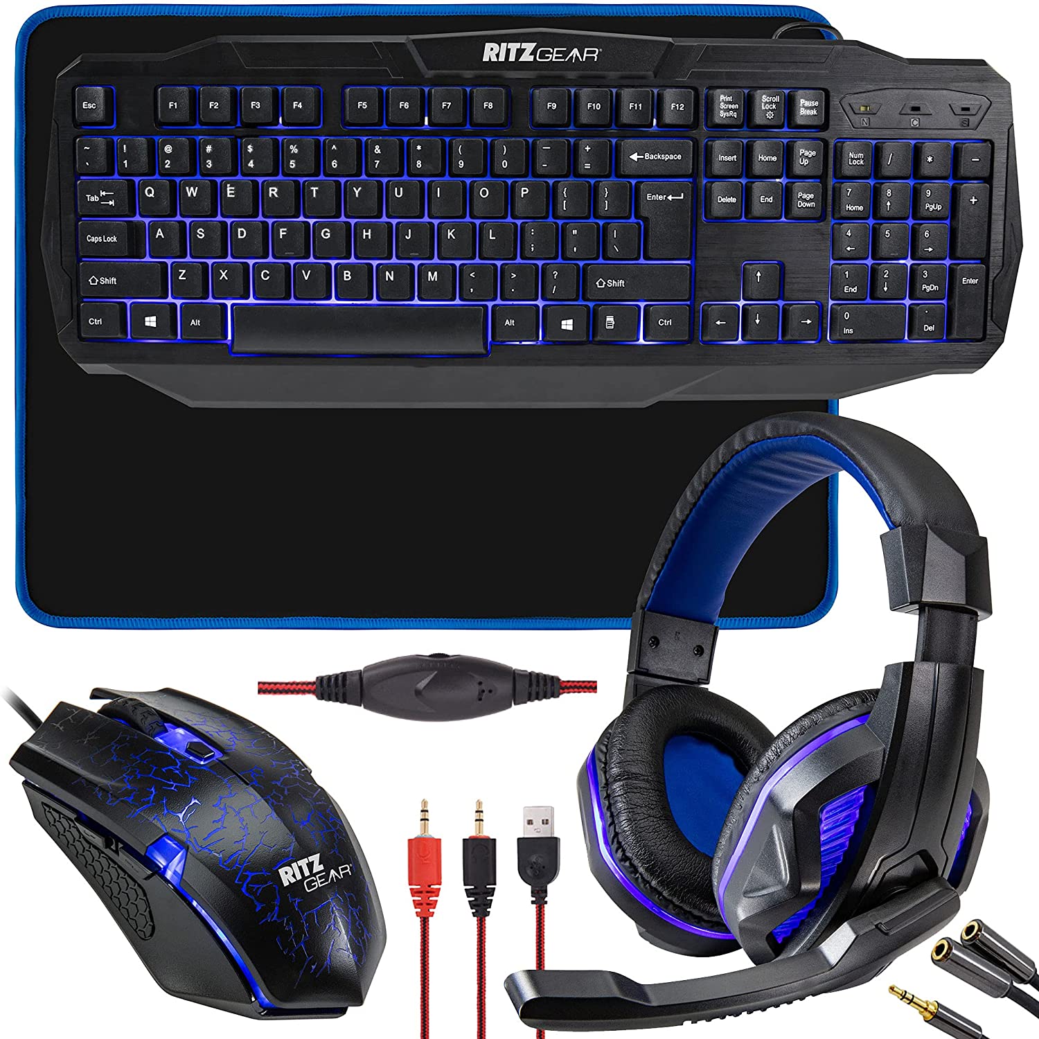 ULTIMATE BLUE GAMING ACCESSORIES KIT | 4-in-1 Combo Bundle Comes with ...