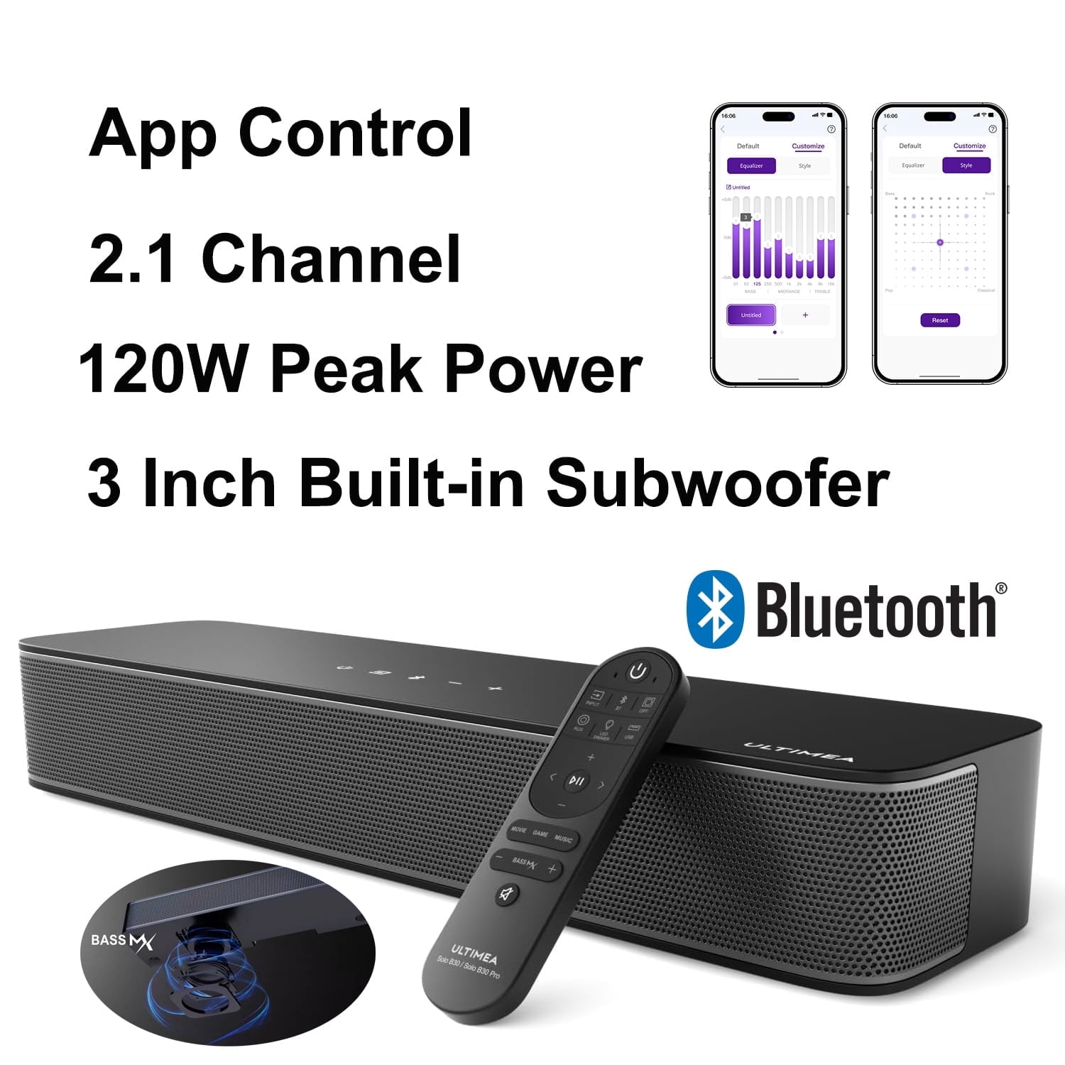Free Shipping! Ultimea 2.1ch Mini Sound Bar for TV Built-in Subwoofer ...