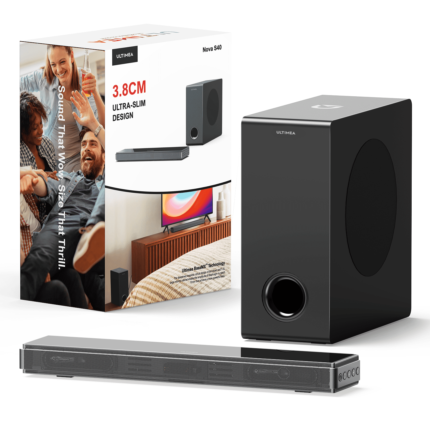 ULTIMEA Ultra-Slim Sound Bar with Subwoofer, 2.1 Sound bar for TV PC ...