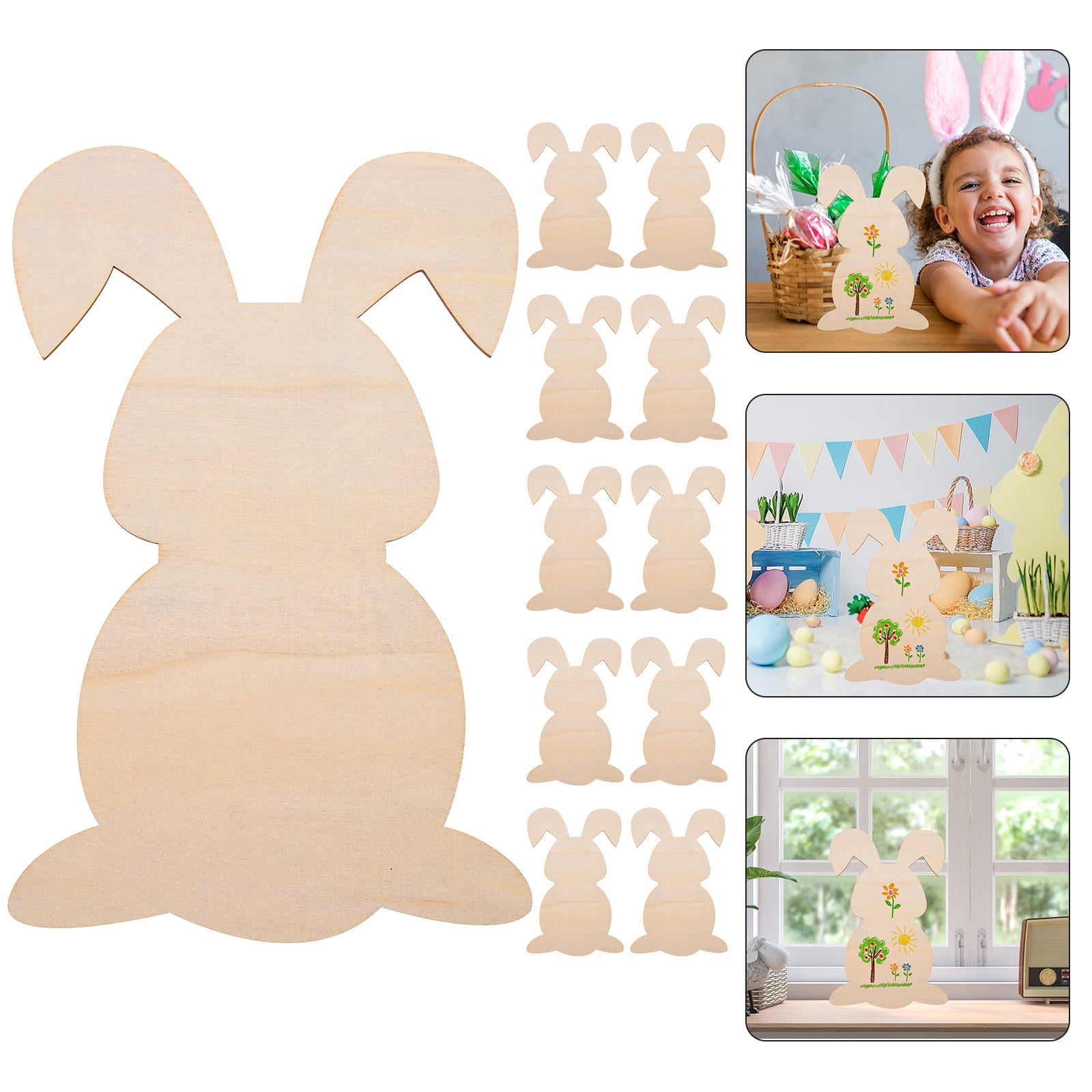 ULTNICE 10pcs Bunny Cutout Craft Light Yellow Wood Slices for Simple ...