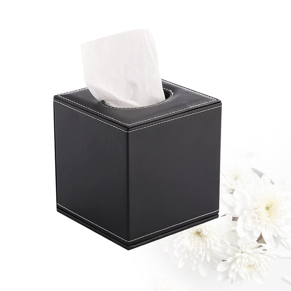 ULTNICE 1Pack Facial Tissues Cube Boxes Black Pu Leather Creative ...