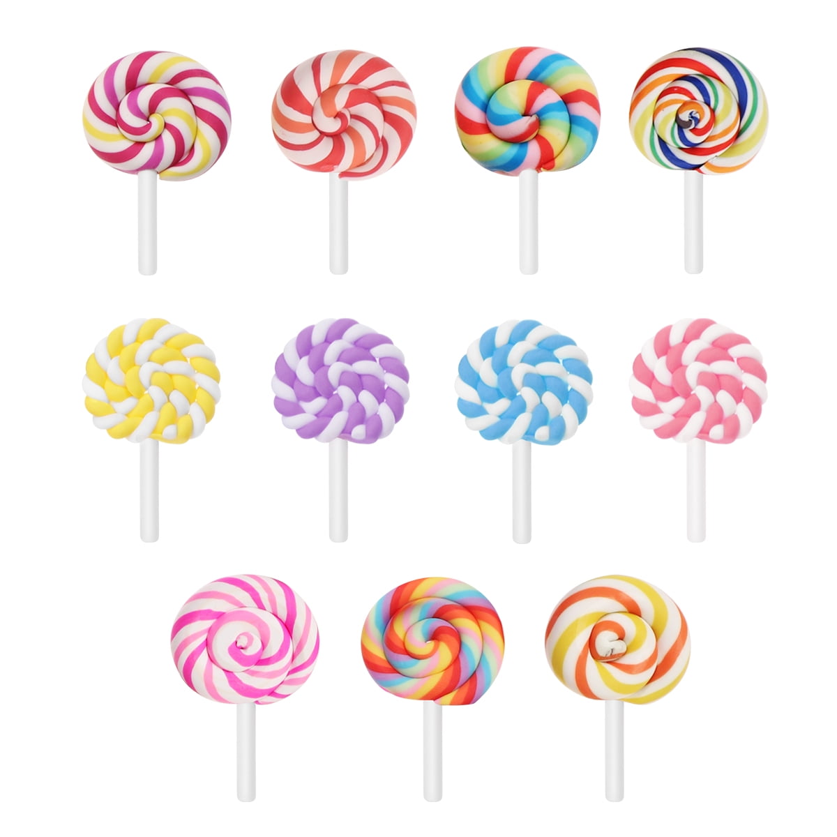 ULTNICE 36 Pcs Clay Lollipop Candy Embellishment DIY Rainbow Color Lolly Crafts (Random ...