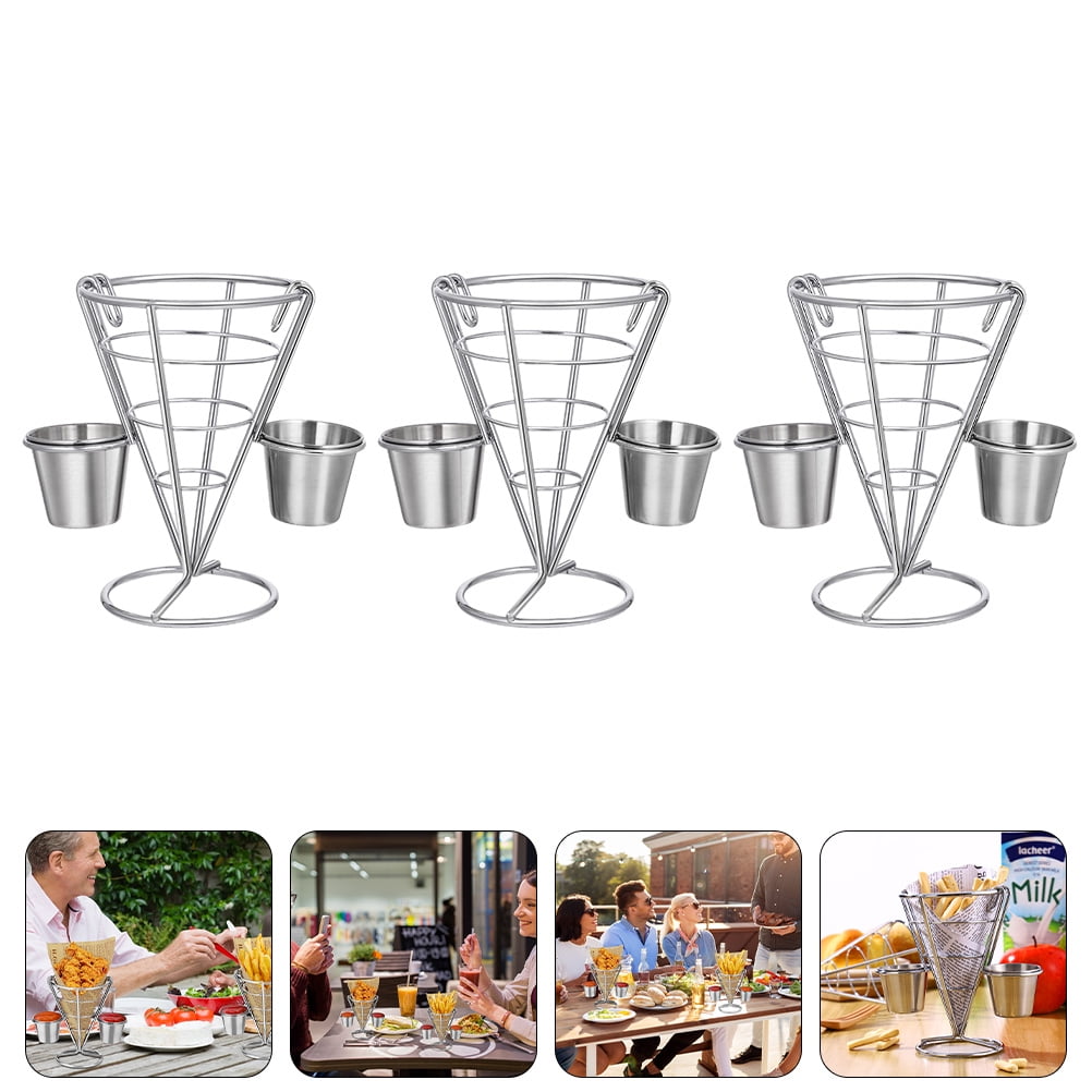 ULTNICE 3Pcs French Fries Mesh Stand Cone Shape Food Holder Snack ...