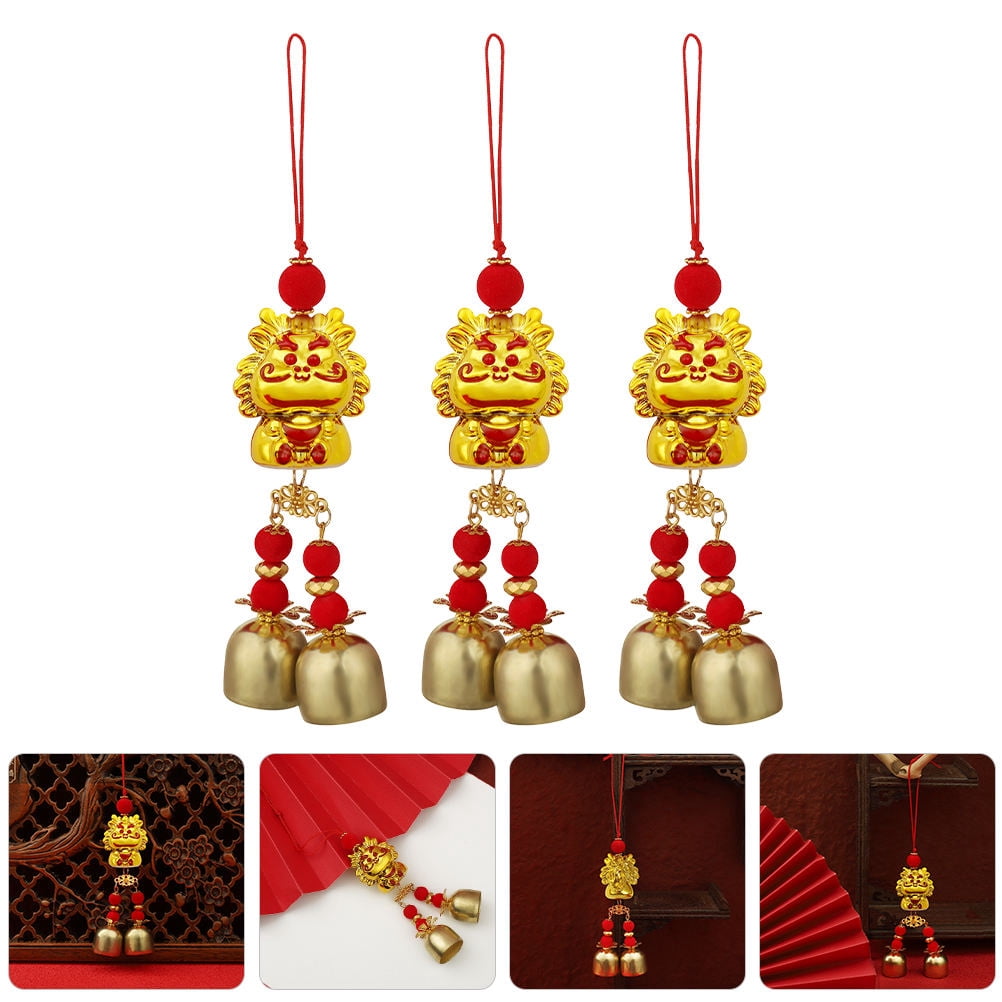 ULTNICE 3pcs New Year Bonsai Pendant Dragon Bell Decor Gold Good Luck ...