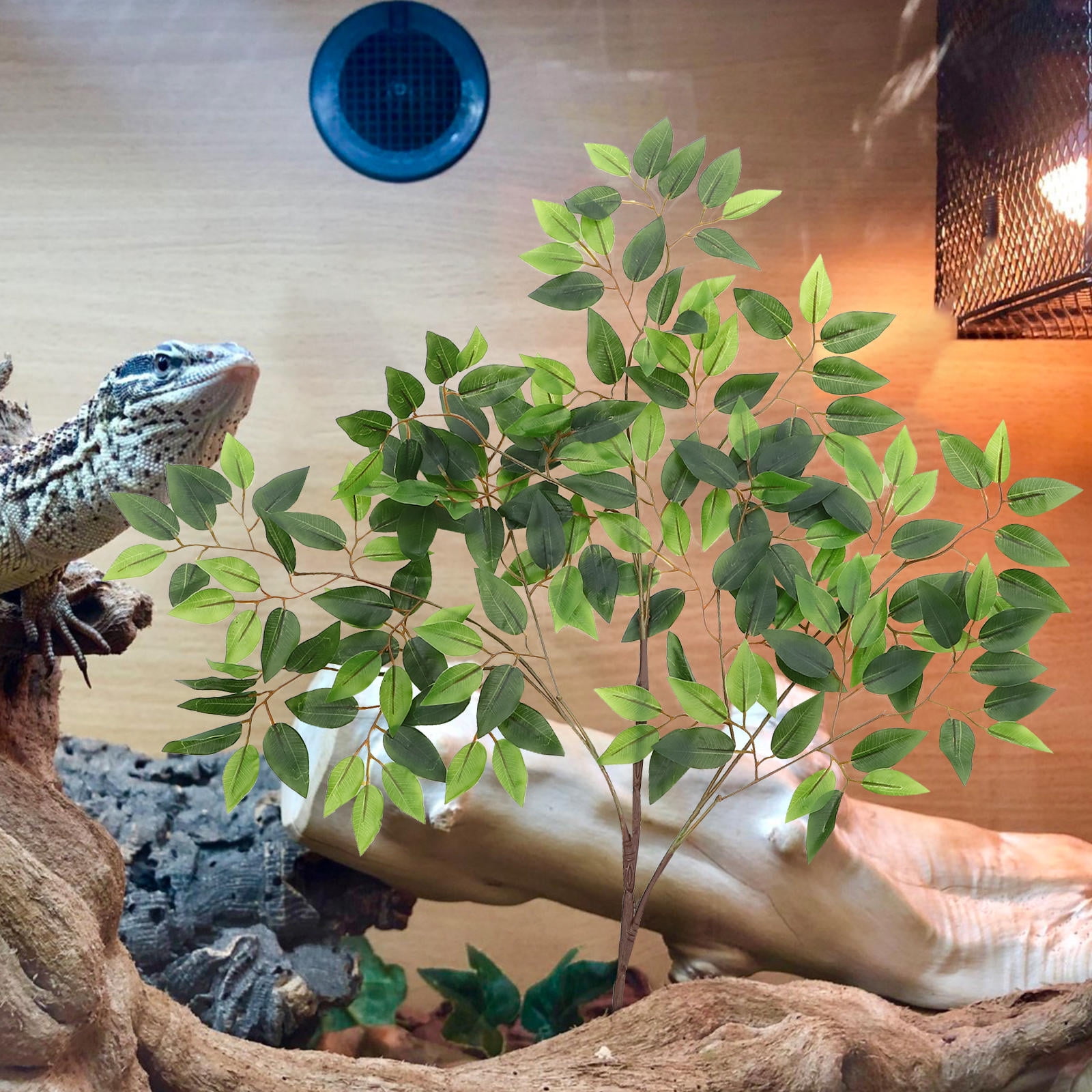 ULTNICE Reptile Branch Hanging Terrarium Leaves Green Plastic Hiding ...