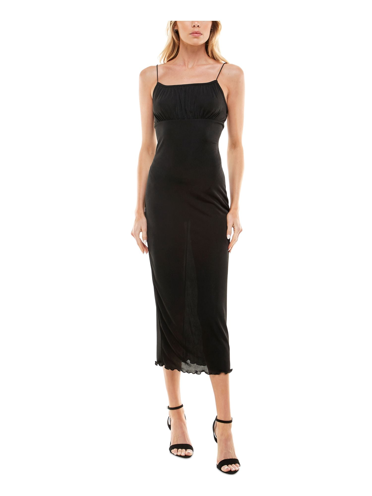 ULTRA FLIRT Womens Black Stretch Gathered Sheer Pull-over Slip Style ...