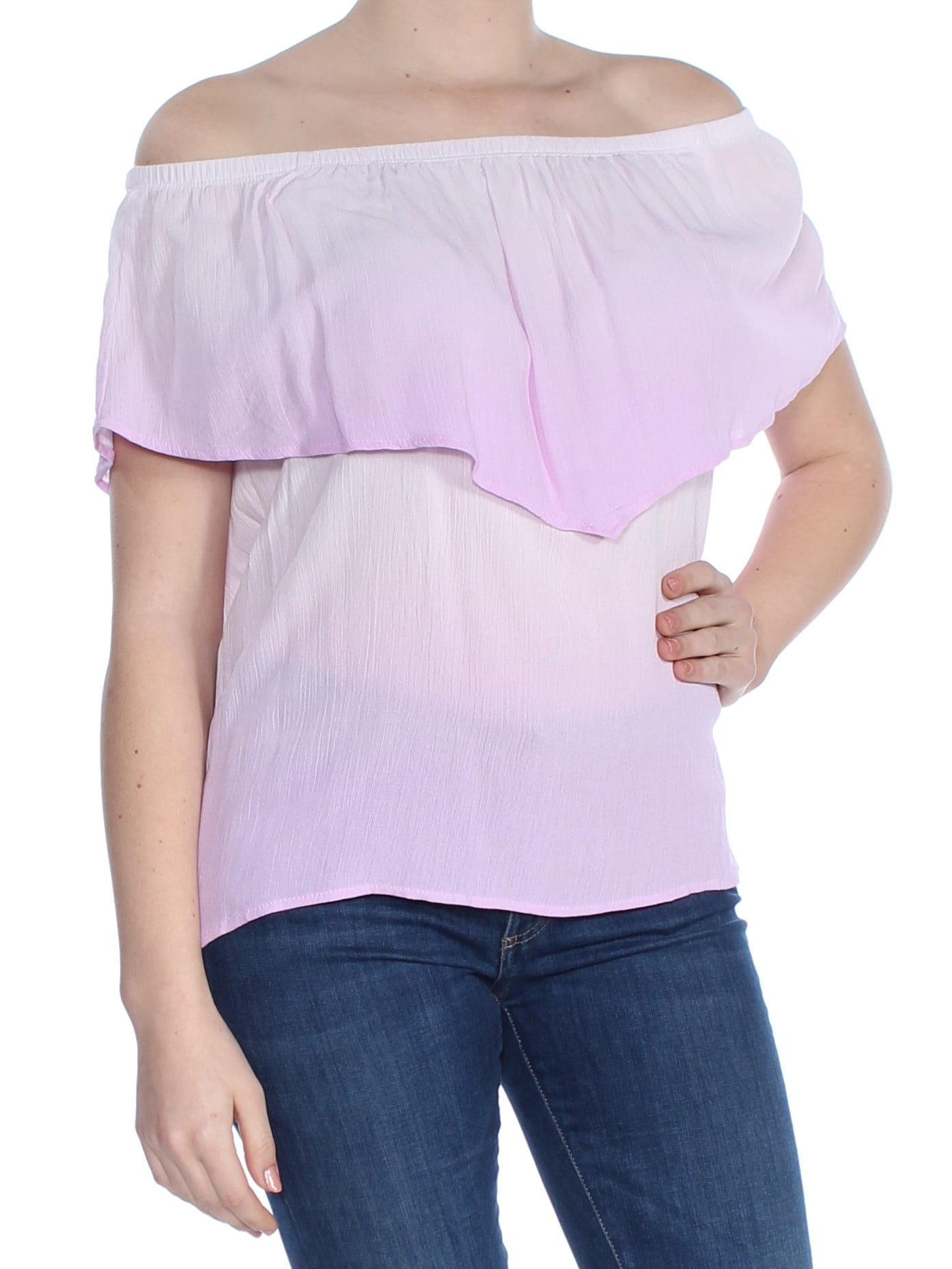 ULTRA FLIRT Womens Purple Flounce Short Sleeve Off Shoulder Top Juniors ...