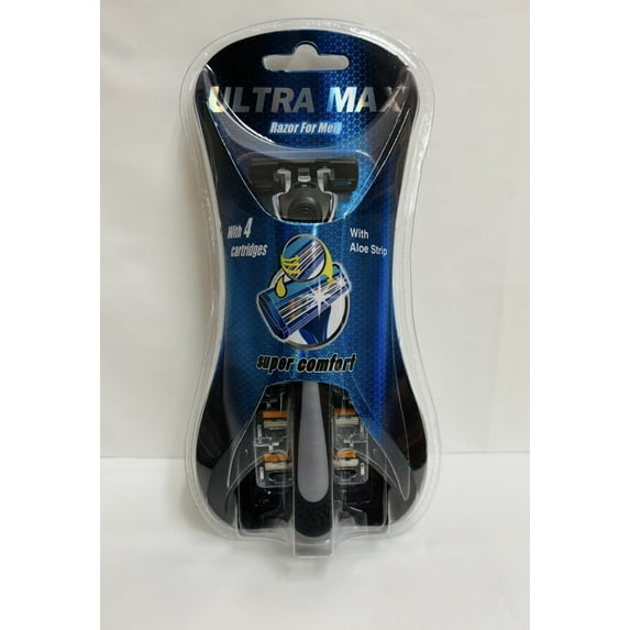 ULTRA MAX Razor For Men With Aloe Strip 4 Cartridges - Walmart.com