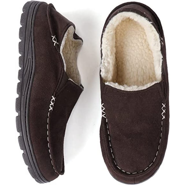 ULTRAIDEAS Mens Moccasin Fuzzy Slippers with Sherpa Fleece Lining ...