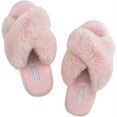 ULTRAIDEAS Women's Cross Band Fuzzy Fluffy House Shoes, Open Toe Slide Bedroom Slippers ...